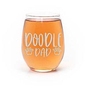 Doodle Dog Dad Stemless Wine Glass - Golden Doodle Dog Dad Gift, Gift for Golden Doodle Owners