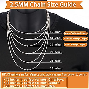 Andsion 925 Sterling Silver Chain Lobster Clasp Rope Chain Necklace for Women Men Boys, 2.5MM Silver Chain for Women, Shiny & Sturdy Womens Chain Necklace 18 Inches