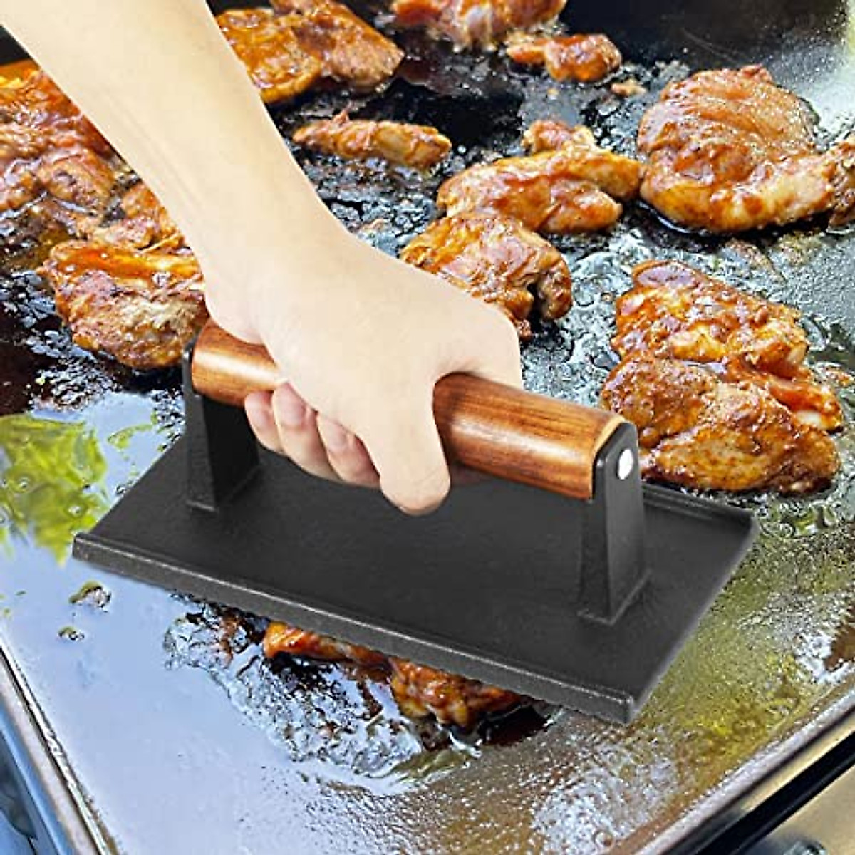 MOASKER 14 Inch Rectangular Melting Dome & Grill Press Kit for Blackstone Accessories, Stainless Steel Cheese Basting Cover and Cast Iron Bacon Burger Press for Flat Top Griddle Grill