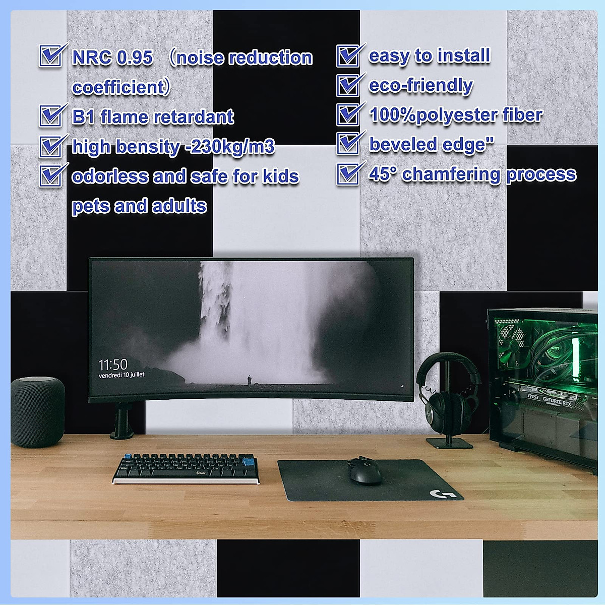 18 Pack White Acoustic Panels 12"X12"X 0.4"Soundproof Wall Panels Wall Decoration Sound Absorbing Panel High-Density Sound Deadening Panels Acoustic Treatment Panel For Home Studio