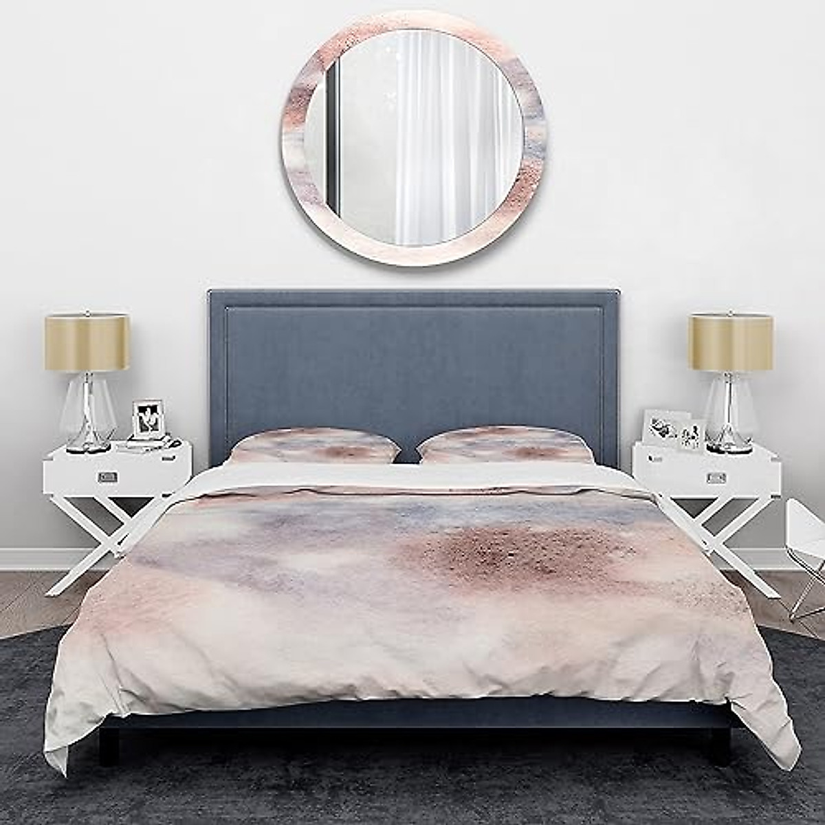 DESIGN ART Designart 'Pastel Abstract with Blue Pink Gray & Red Spots' Modern Duvet Cover Comforter Set King Cover + Comforter + 2 King Shams 4 Piece