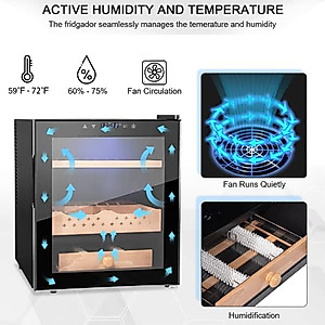 VITESSE 50L 250 Counts Electric Cabinet with 59℉-72℉ Temperature Control and Humidity Control,Electric Cooler with Spanish Cedar Wood Drawer Shelves & Digital Hygrometer Displays,Gift for Men