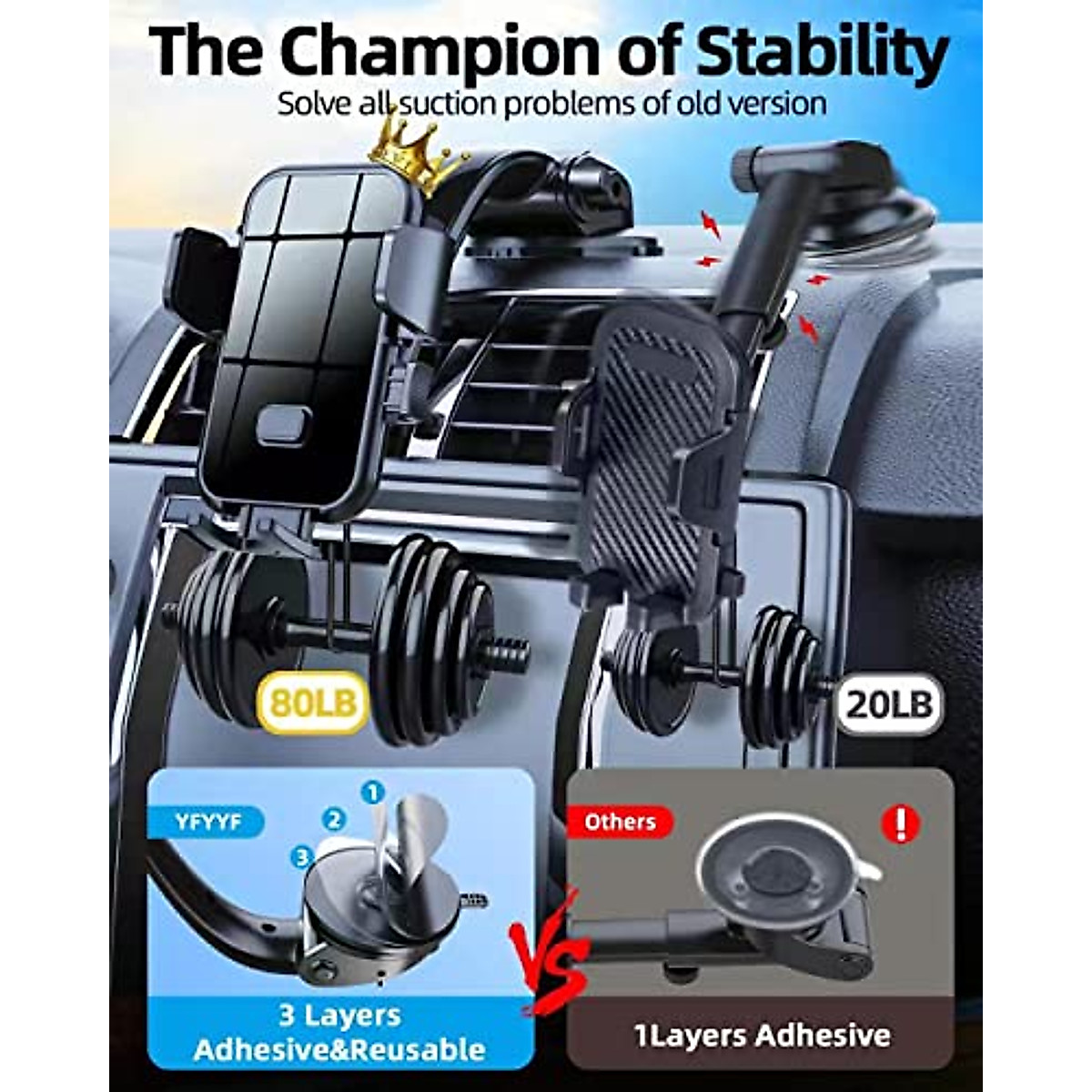 Upgraded Phone Mount for Car,[Easy One Touch Button] Car Phone Holder Mount for Dashboard Windshield Air Vent,Car Accessories for iPhone, All iOS & Android Cell Phone Gifts for Men