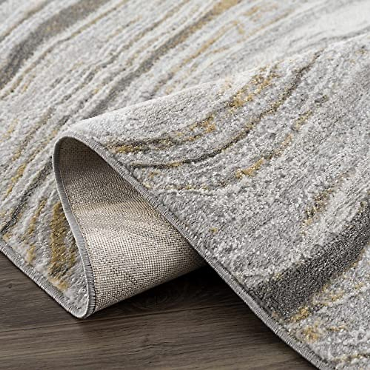 Hauteloom Liverpool Modern Abstract Bedroom Living Room Area Rug - Marble Swirl Pattern - Contemporary Bohemian Farmhouse - Light Grey, Dark Grey, Yellow - 5'3" x 7'