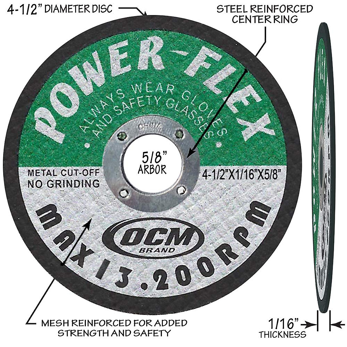 50 Pack 4 1/2 Inches x 1/16 Inches x 5/8 Inches Premium Cut Off Wheels - For Cutting all Ferrous Metals and Stainless Steel