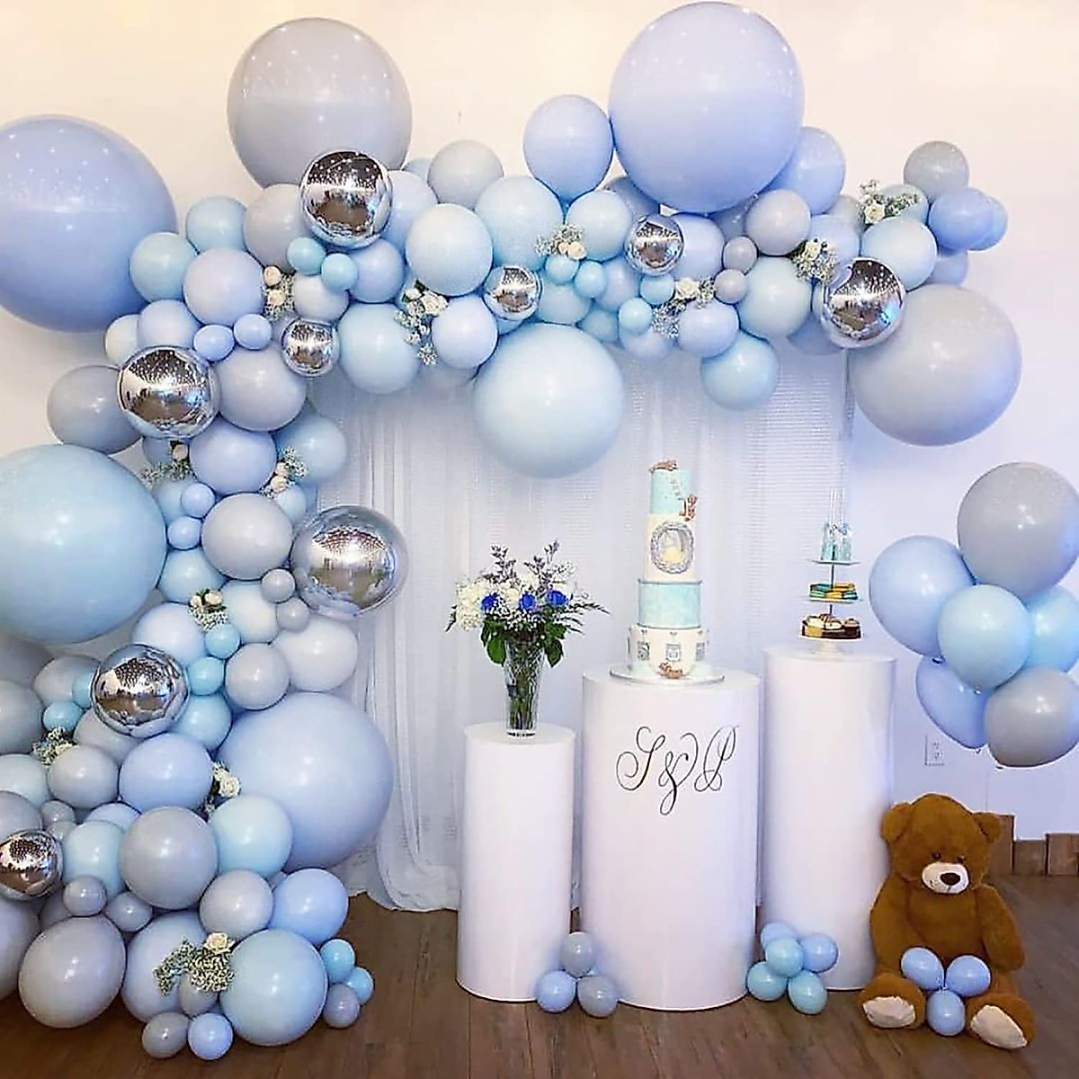 Pastel Blue Balloons 55 pcs Blue Party Latex Balloon 18inch 12inch 5inch for Birthday Baby Bridal Shower Wedding Party Decorations