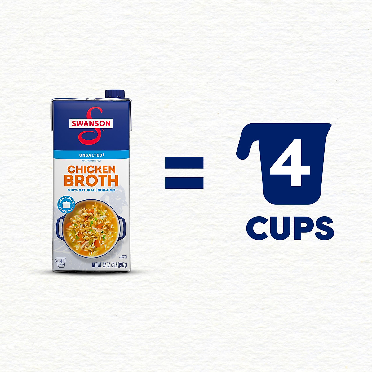 Swanson 100% Natural Unsalted Chicken Broth, 32 oz Carton