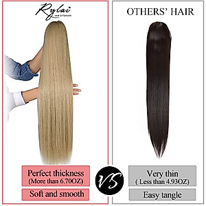 YIBANG 30inch Long Straight Drawstring Ponytail Synthetic High Puff Ponytail Hair Pieces With Comb Clip in Straight Ombre Blond Ponytail Clip in Hair Extensions Smooth &Soft(MT27/613)…