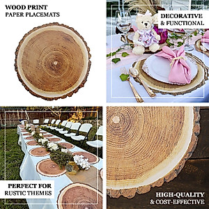 Efavormart 6 Pack | 13" Rustic Natural Wood Slice Design Disposable Serving Trays, Round Farmhouse Paper Charger Plates