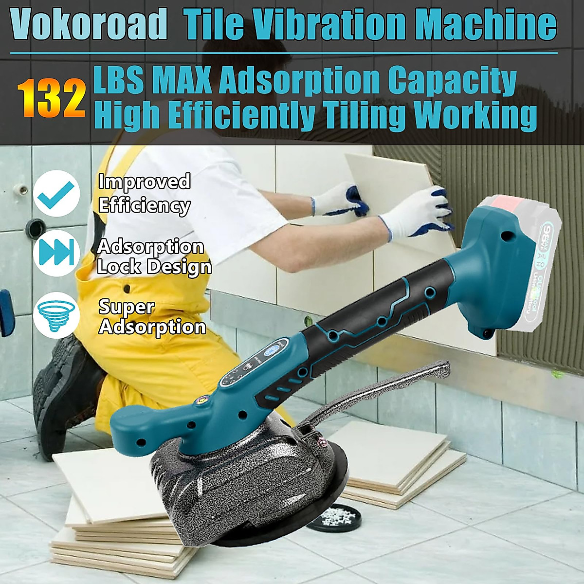 Tile Vibration Leveling Machine for Makita 18V Battery, Cordless Portable Tile Vibrator Tool with 5 Adjustable Speed & Suction Cup & Digital Display & Package Bag for Floor Wall Tile(Tool Only)