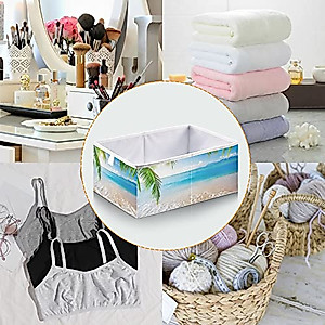 Beach Palm Tree Storage Basket Storage Bin Rectangular Collapsible Toy Bins Decorative Storage Boxes Organizer for Kids Room Bedroom