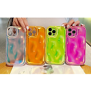 LY&SASIF Compatible with iPhone 14 Pro Holographic Case, Cute Laser 3D Water Ripple Bling Glitter Luxury Wave Shape Phone case for Women Girls Silicone Protection Cover (hot Pink)