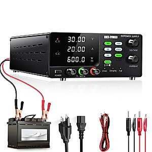 NICE-POWER DC Power Supply Variable, 30V 20A 600W High Power Bench Power Supply for Battery Charging, Adjustable Switching Regulated Power Supply with OCP, Memory Storage, Output Switch, Lock Button