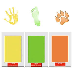 9pcs Inkless Hand and Footprint Kit, Baby Imprint Kit 3 Paw Print Ink Pad with 6 Imprint Card Baby Keepsake Ornament Kit for Newborn Shower Gift (Light Green, Orange, Yellow)