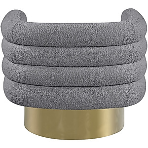 Meridian Furniture 544Grey Tessa Collection Modern | Contemporary Boucle Fabric Upholstered Swivel Accent Chair with Brushed Gold Base and Deep Channel Tufted Back, Grey, 33.5" W x 28" D x 26.5" H