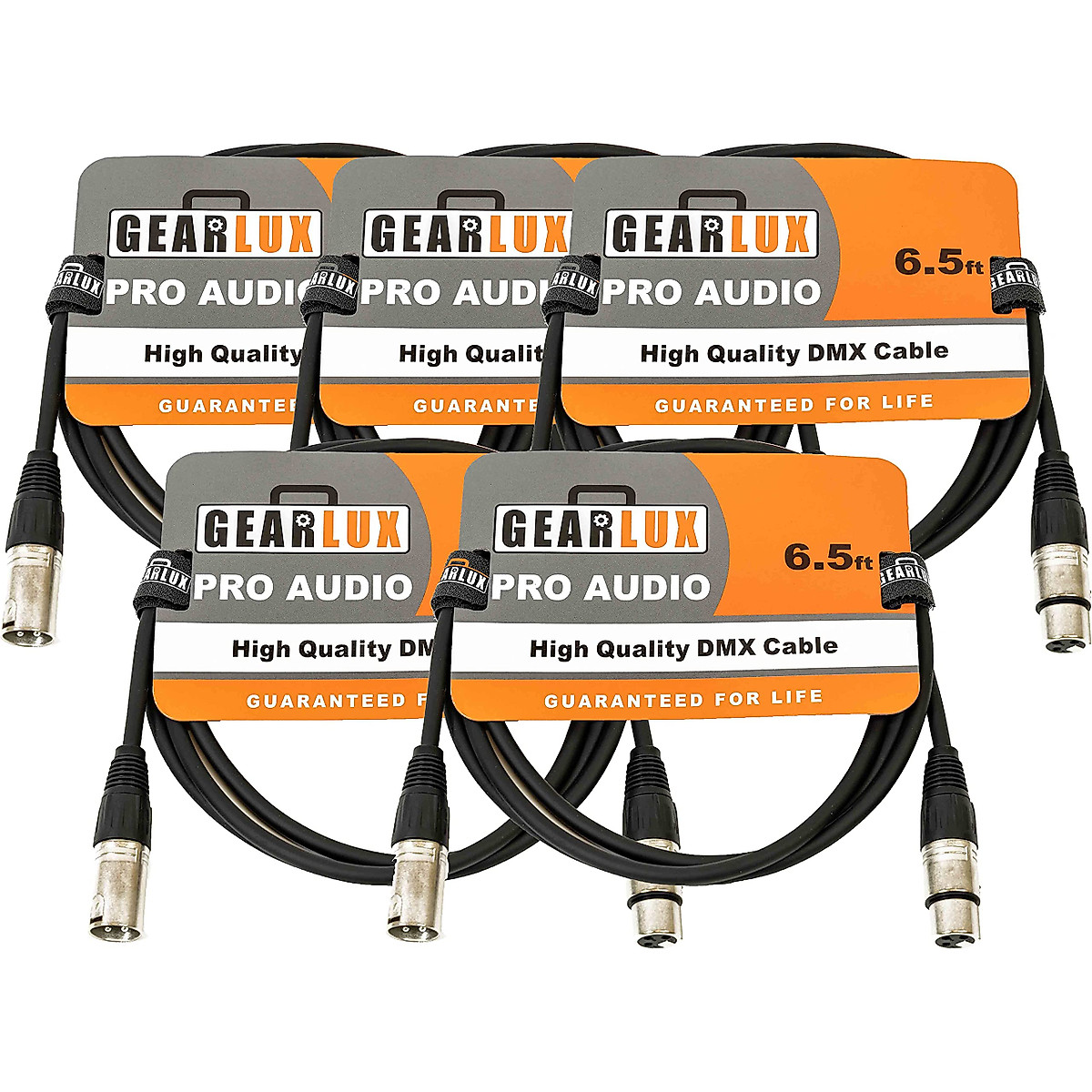 Gearlux 6.5-Foot 3-Pin Male-to-Female DMX Cable - 5 Pack