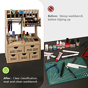 Bucasso Plastic Model Paint Rack Tool Storage All-in-One Modeling Tool Storage Rack Drawer Parts Storage Rack MDF Material Pliers/Files/Brush/Tweezers/Paint Storage Assembly Workstation GK Plus