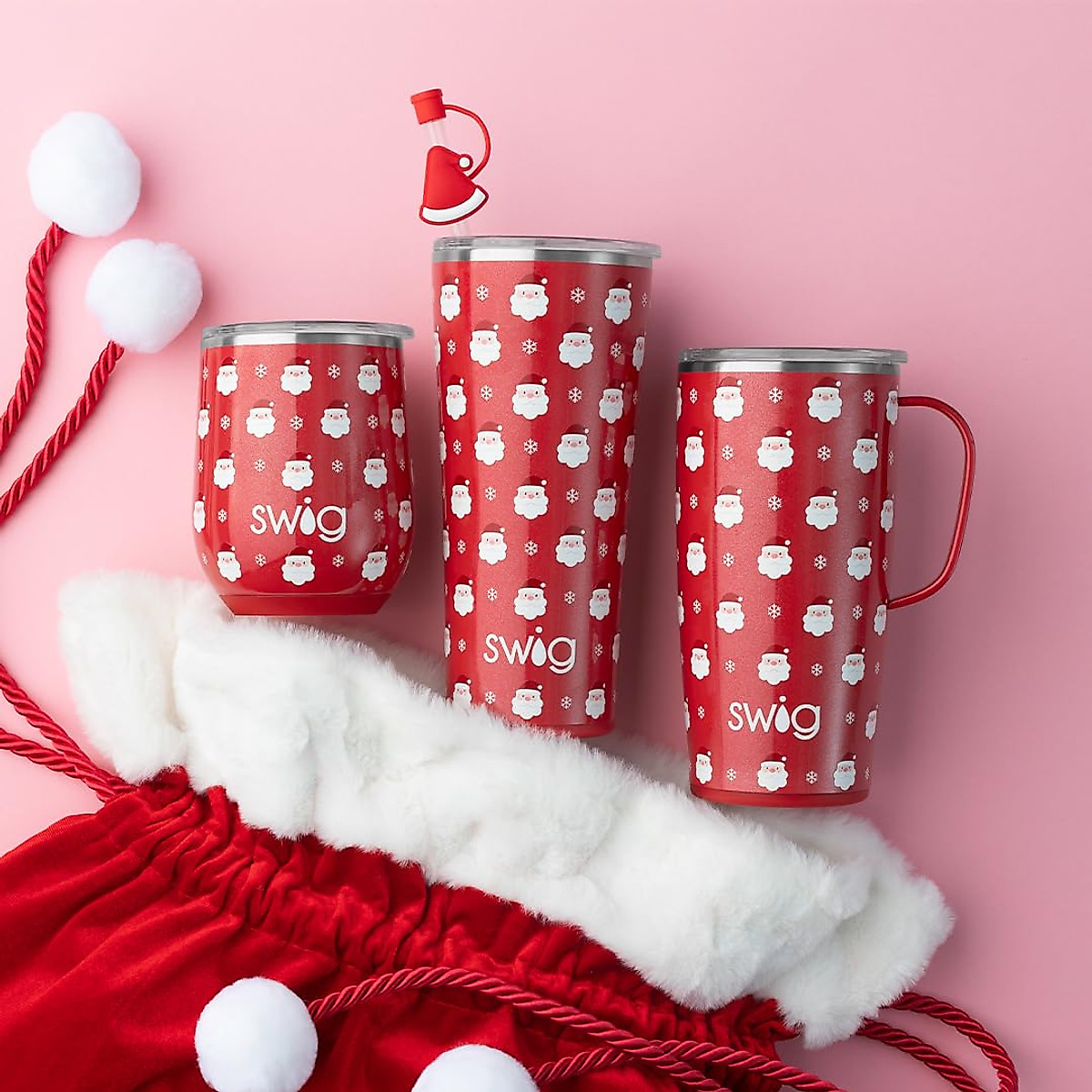 Swig Life 22oz Travel Mug | Discontinued Prints | Insulated Tumbler with Handle and Lid, Cup Holder Friendly, Dishwasher Safe, Stainless Steel, Travel Coffee Cup, Insulated Coffee Mug, Santa Baby