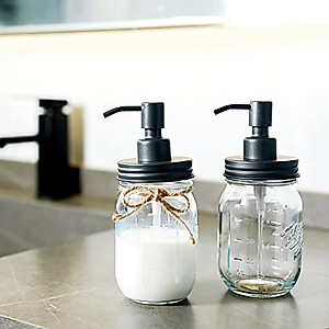 4 Pc Black Apothecary Jars Bathroom Storage Organizer - Cute Qtip Holder Vanity Canister & 2 Pcs Mason Jar Soap Dispensers -Rustproof Stainless Steel Lid &Pump, Refillable Hand Soap for Bathroom, Grey