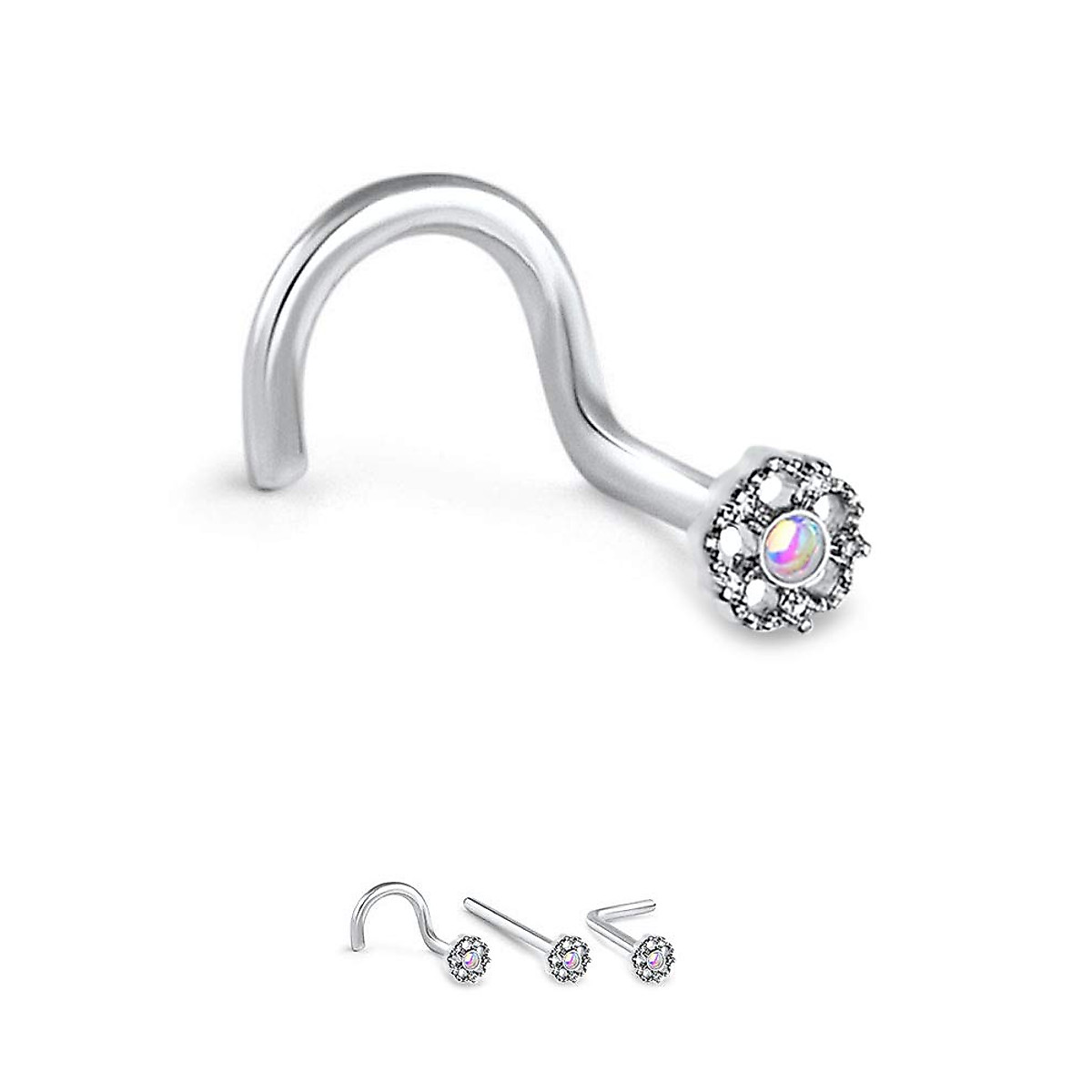 316L Surgical Steel 10mm Straight Nose Stud Ring Illuminating Lotus Flower 20G