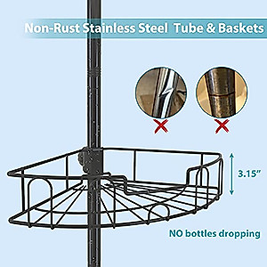 DAKEPOLE Tension Shower Caddy Stainless Steel, Rustproof Tension Pole Corner Shower Caddy Stand Storage Organizer for Bathroom Bathtub Shampoo Soap Plants, 4 Tier Adjustable Shelves, 54 to 125 Inch