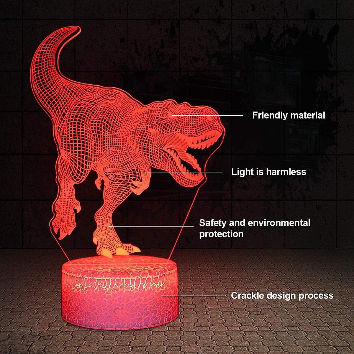 SZLTZK Dinosaur 3D Illusion Lamp for Boy Dinosaur Lamp 16 Colors with Remote Control Smart Touch Night Light Best Christmas Birthday Gift for Boy Girl Kids Age 5 4 3 1 6 2 7 8 9 10 11 Years Old