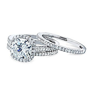 Kobelli Cushion Brilliant Moissanite Halo Bridal Wedding Rings Set 2 1/2 CTW 14k White Gold, 4