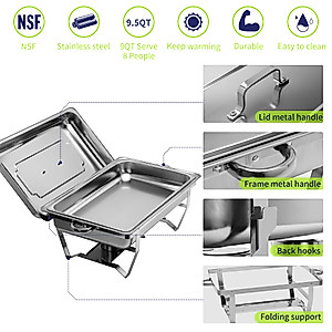 STEELUS 4 Pack Chafing Dish Set with Full Size Food Pan, Stainless Steel Chafer Food Warmer, Complete Set