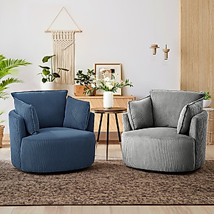 Chorlenimi Swivel Accent Chair,Corduroy Accent Chairs for Living Room,Comfy Living Room Chairs,Oversized Swivel Chair for Bedroom,360° Barrels Chairs,No Assembly Required