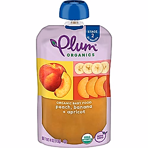 Plum Organics Stage 2, Organic Baby Food, Peach, Banana and Apricot, 4.0 Oz, New Look, Packaging May Vary.