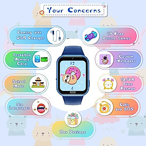 Smart Watch for Girls and Boys Age 6-12 - 24 Games, Video Camera, Music, Alarm - Educational Birthday Gift (Blue)