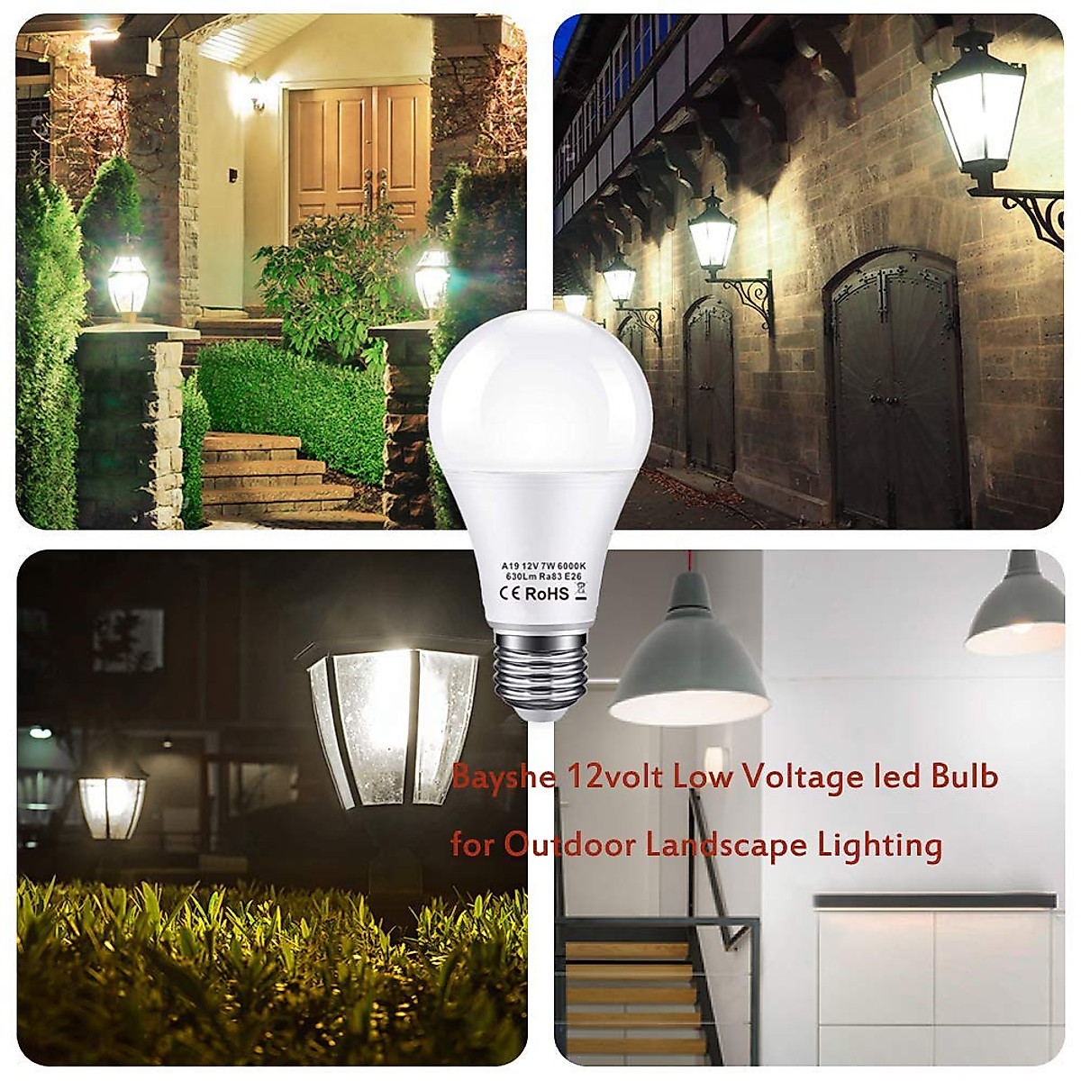 BAYSHE 12V LED Light Bulb 60Watt Equivalen E26 7W 630Lm 12 Volt Low Voltage Lights AC/DC 11-18V A19-12volt RV Marine Boat Landscape Lighting-6 Pack(6000K Daylight White)