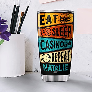 CUBICER Personalized Tumbler Travel Cup With Lid Insulated Mug Casino Theme Gifts For Men Coffee Mug Funny Sayings Double Wall Tumblers Wine Stainless Steel Cups At Christmas Birthday