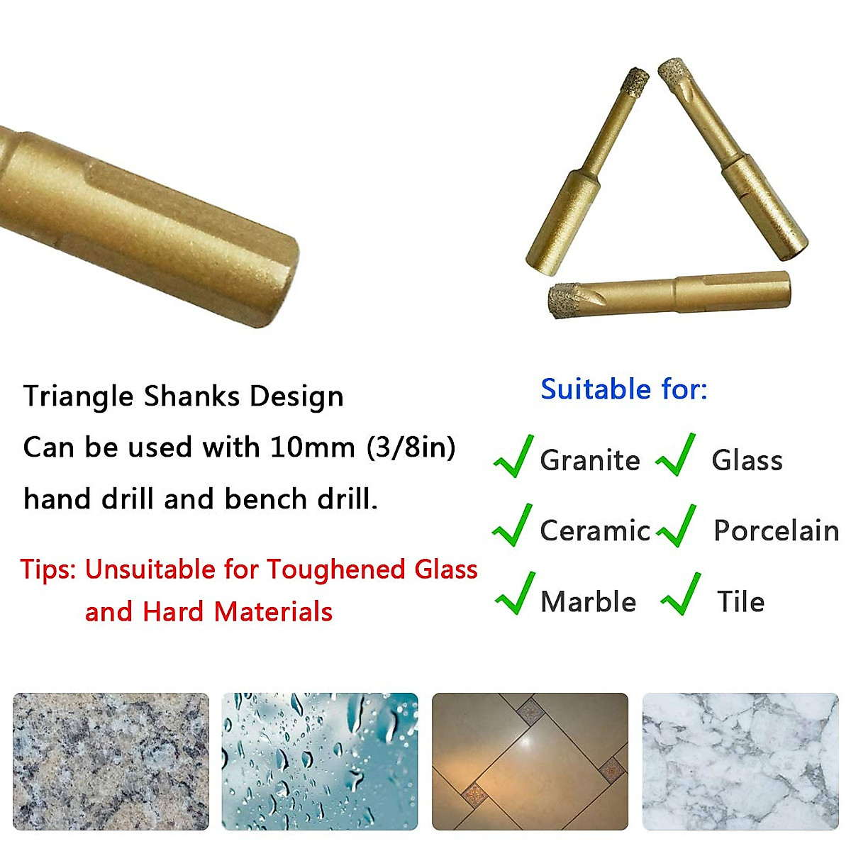 Jashtool Diamond Drill Bits 3 PCS 8mm 5/16 inch Ceramic Diamond Hole Saw Set with Wax Insert Cooling for Ceramic Tile Porcelain Marble Granite Stone Rock Glass