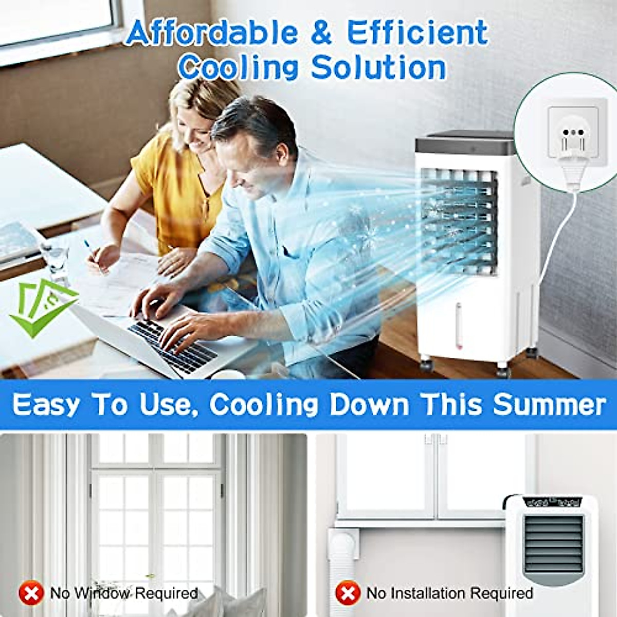 Portable Air Conditioners,3-IN-1 Air Conditioner Portable for Room, Evaporative Air Cooler with 3 Gal Tank, 3 Speeds&7H Timer, 60° Oscillation Swamp Cooler Portable AC Air Conditioner for Room/Office