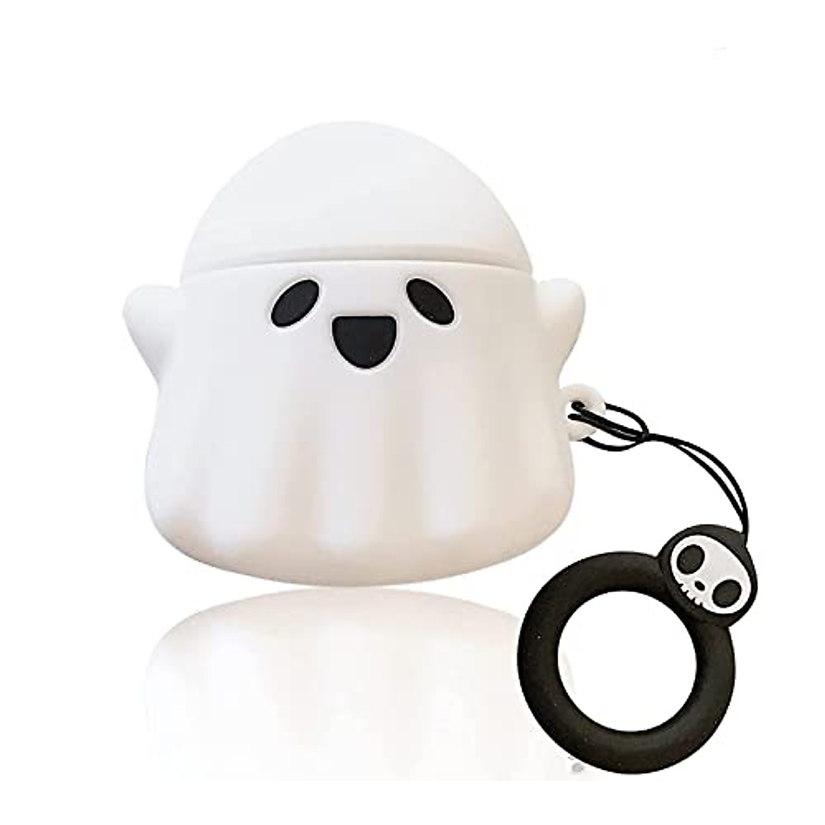 Cartoon AirPods Case Cover, Cute Cases Compatible with Apple AirPods 2nd 1st Generation, Kawaii Soft Silicone Protective Cover for Airpod 2/1 with Keychain for Women Men White Ghost