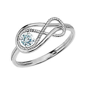 Aquamarine March Birthstone Rope Infinity 10k White Gold Ring(Size 7.5)
