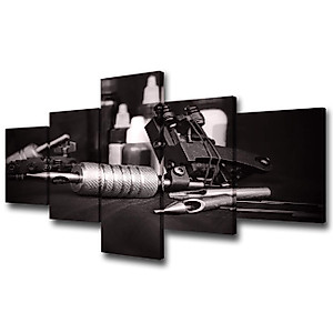 Beauty Salon Pictures for Living Room Tattoo Studio Paintings Black and White Wall Art 5 Panel Printed on Canvas Makeup Artwork Home Modern Decor Framed Gallery-Wrapped Ready to Hang(50''W x 24''H)