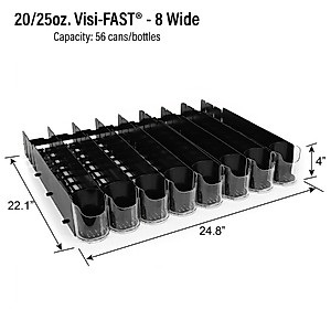 Display Technologies Visi-Fast 20oz (Pack of 2) Fridge Organizer, Pusher Glide, Beverage Water Bottles Storage for Refrigerator, Kitchen Can Bottle Organizer, Energy Drink Bottle Dispenser