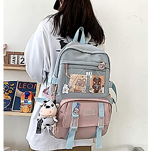 JELLYEA Kawaii School Backpack for Girls with Cute Pin and Accessories School Teens Bookbag Cute Backpack Middle Elementary (Pink)