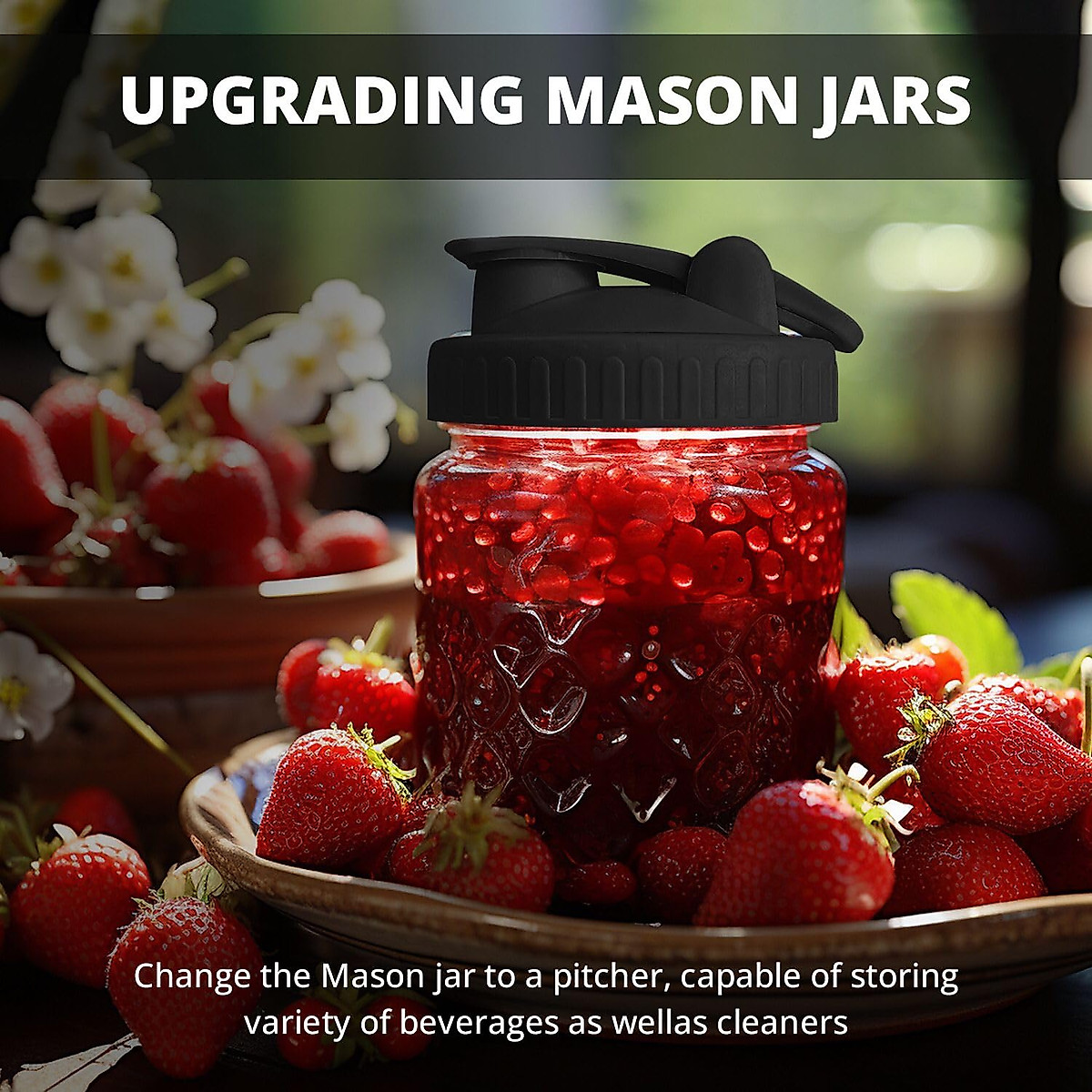 2 Pack Regular Mouth Flip Cap Mason Jar Lids for Mason Jars - Airtight Sealing, Leak-Proof Design, and Convenient Pouring Spout (Jars Sold Separately) (Black)