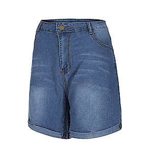 Fashion Mini Shorts,THENLIAN New Women Summer Short Jeans Denim Female Pockets Wash Denim Shorts(XXXXXL, Blue)