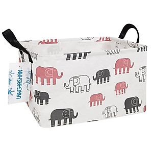 LANGYASHAN Rectangular Storage Baskets Waterproof Canvas Children Laundry Nursery Hamper for Shelves Gift Baskets Toy Organizer Room Decor(Rec color elephant)