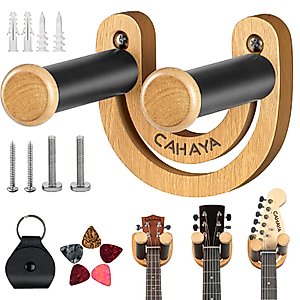 CAHAYA Guitar Wall Mount Hanger Adjustable U-Shaped Hook with 5 Picks and 1 Pick Bag for Acoustic Electric Bass Banjo Ukulele Mandolin CY0297