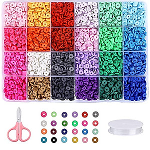 Greentime Clay Beads, 4500pcs Flat Round Spacer Clay Beads Heishi Beads for Bracelets Jewelry Making Kit Earring DIY Crafts for Holiday Gift (24Color 6mm)