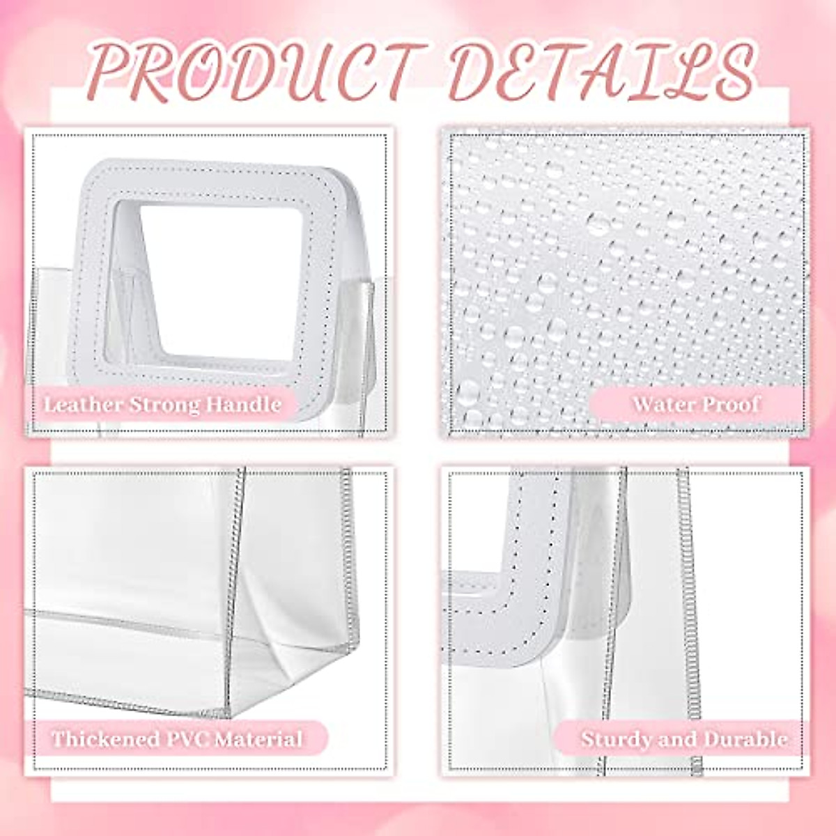 48 Pcs Clear Gift Bags and LED Light Set for Favors, PVC Gift Bag, Reusable Transparent Gift Wrap Bag with Handle, Heavy Duty Tote Bags for Baby Shower Wedding Birthday, 7 x 4 x 8 Inches