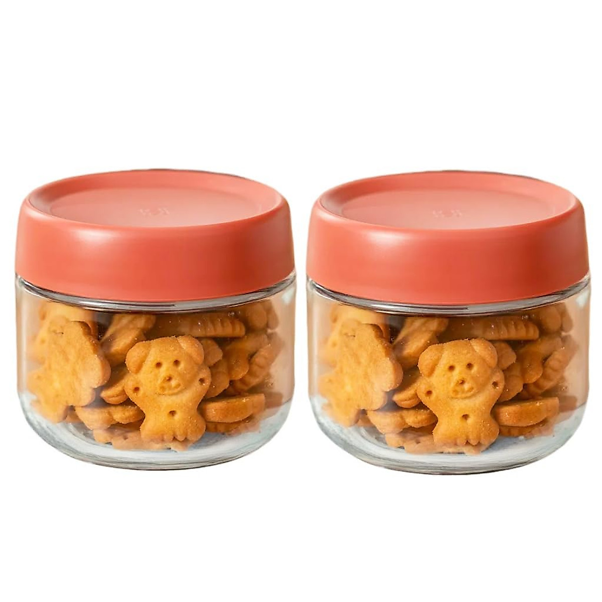 2 Pack 10 OZ Glass Food Jars with Screw Lids,Overnight Oats Container,Airtight Small Food Storage Container Leakproof Glass Container for Food Portion,Dipping Sauce,Snack(clear Finnish Red)