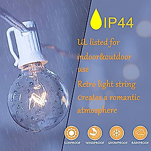 Pallerina 25FT G40 Outdoor String Lights with 27 Globe Clear Bulbs(2 Spare) Patio String Lights Outdoor Waterproof for Party Wedding Garden Commercial Decoration, 5 Watt Bulbs E12 Base- White Wire