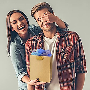 Brown Gift Bags with Handles - 8x4x10 Inch 25 Pack Designer Kraft Shopping Bags in Bulk, Small Gift Wrap Totes with Fabric Handles for Boutiques, Small Business, Retail Stores, Merchandise, Birthdays