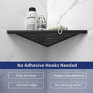 Bernkot 10'' Corner Shower Shelf 2PCS, 304 Stainless Steel Grout in Bathroom Shelves for Tiled Wall, No Drilling Needed (10'', Black)